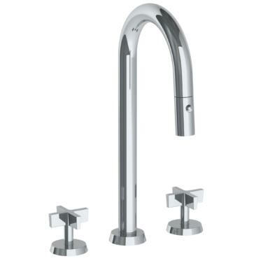 Watermark - Blue Deck Mounted 3 Hole Gooseneck Prep Faucet with Pull D ...