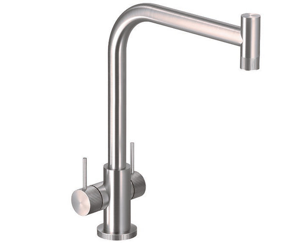 Hamat - Knob Contemprary Dual Handle Kitchen Faucet in Brushed Stainle ...
